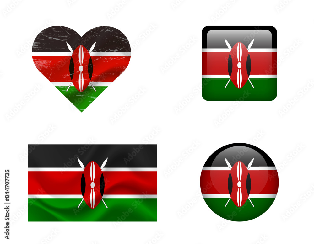 Kenya flag set of icons. Vector flag of Kenya, symbol. Set of Kenya ...