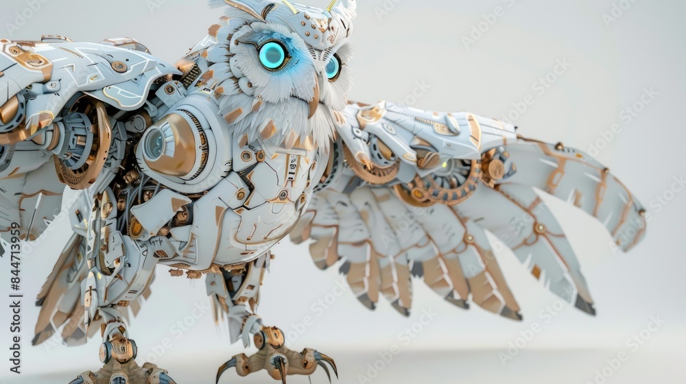 Advanced robot owl with combat enhancements, including laser eyes and ...