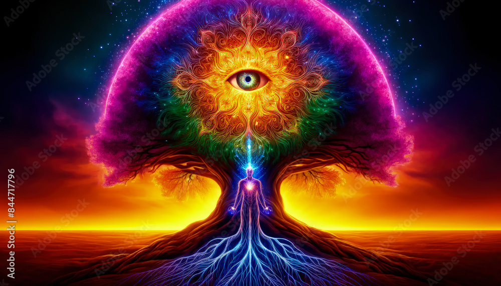 Radiant Mythical Figure Under Tree of Life: Third Eye Awakening Stock ...
