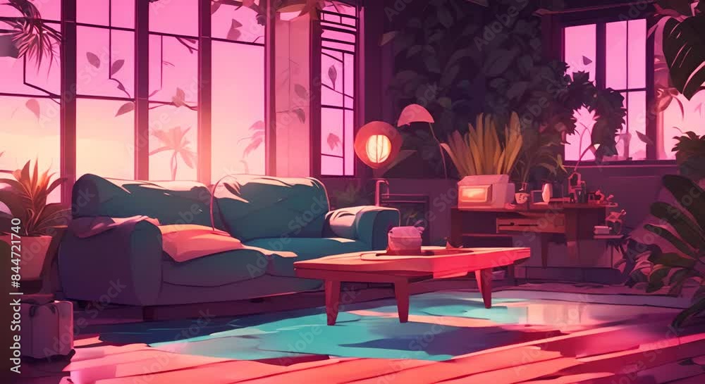 Virtual backgrounds loop animation stream overlay cozy lo fi living ...