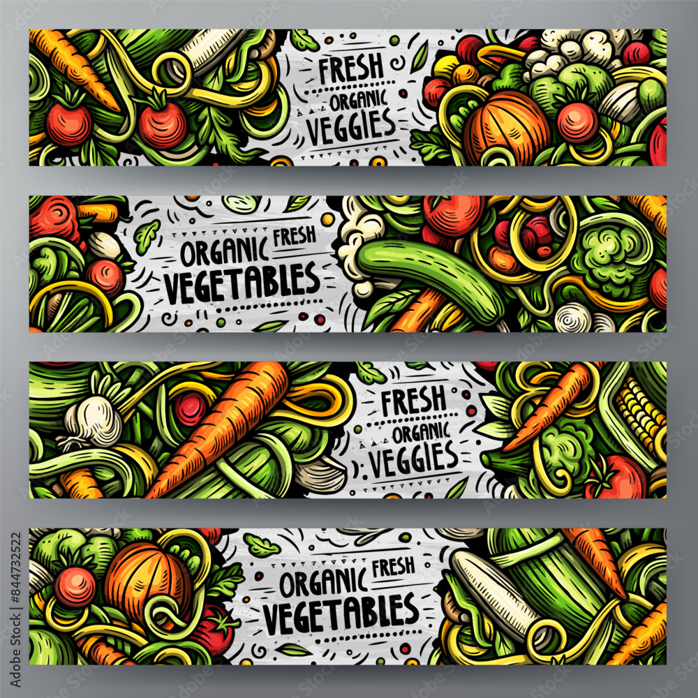 Cartoon vector doodle set of Fresh Vegetables banners templates ...