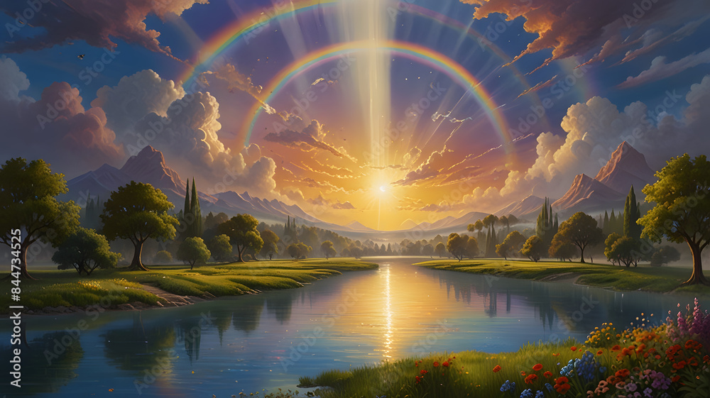 River of Life in Revelation Biblical scene, flowing through the New ...