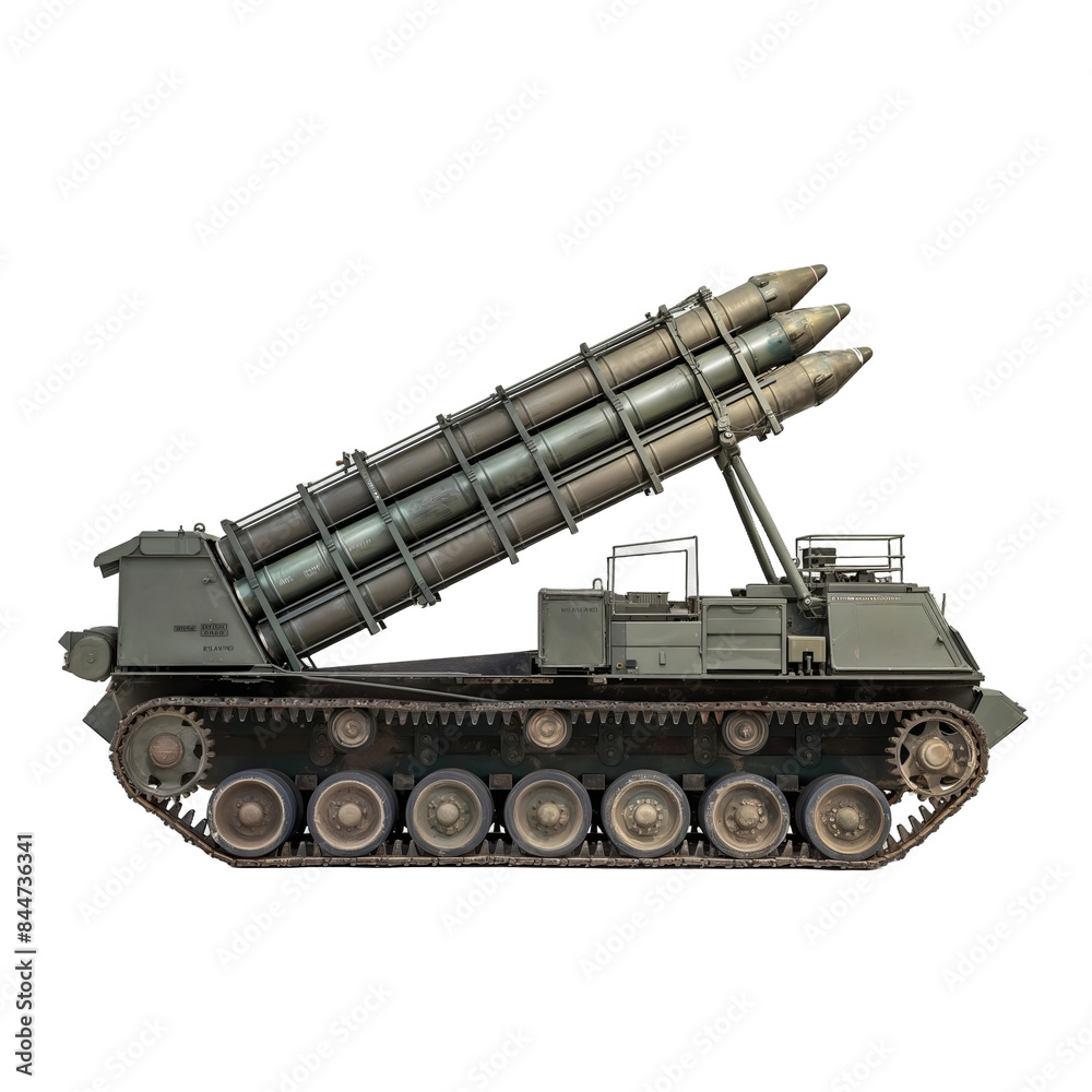 Multiple Launch Rocket System isolated on transparent png background. A ...