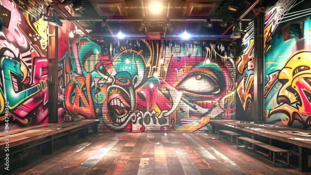 performance space in a subterranean club where the walls are decorated ...