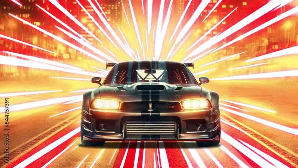 Super racing car in the garage, equalizer, music visualizer, night at ...