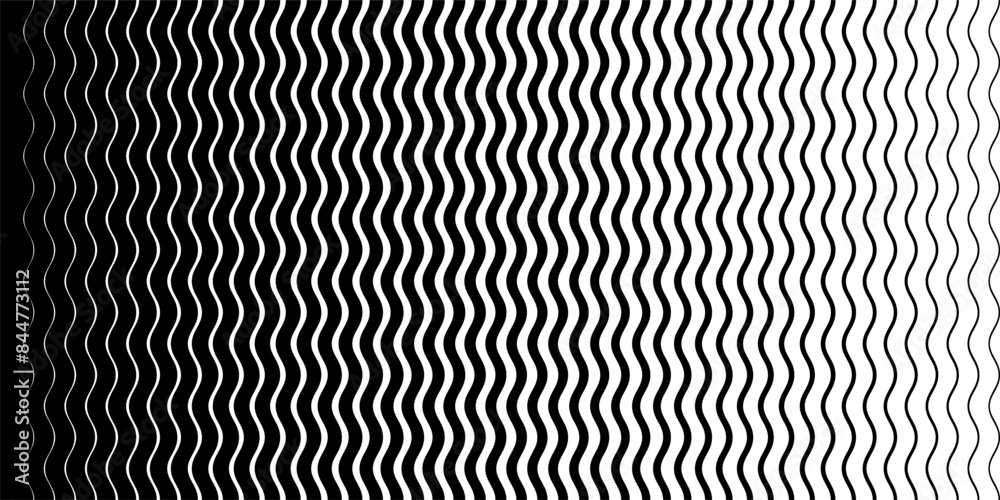 Wave line halftone gradation texture, black thick to thin wave stripe ...