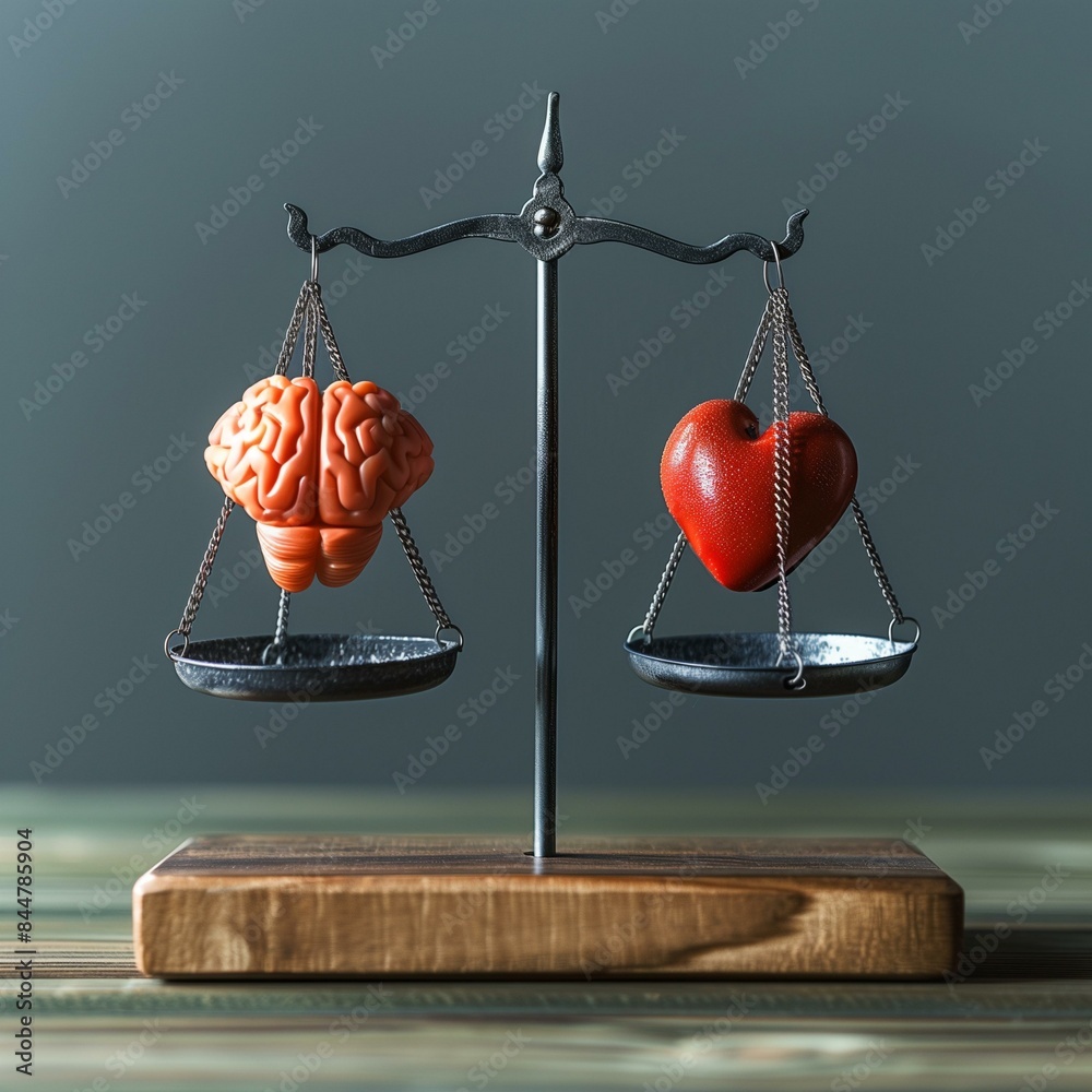 Balance scale with brain on one side heart on brain heavier suggests ...