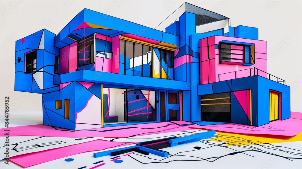 Colorful abstract house house up many different shapes colors looks ...