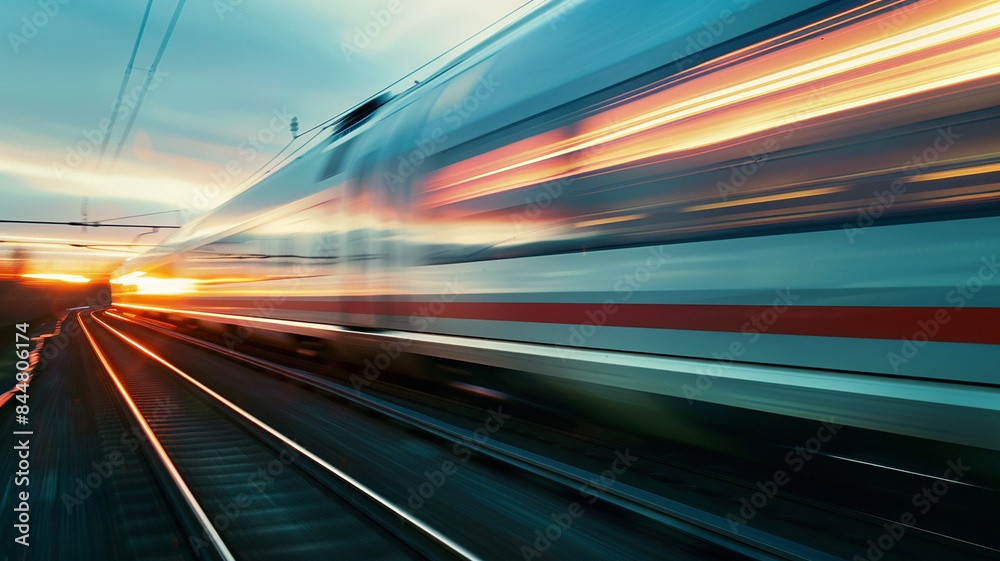 cinematic,Freeze the speed and power of a passing train, capturing the ...