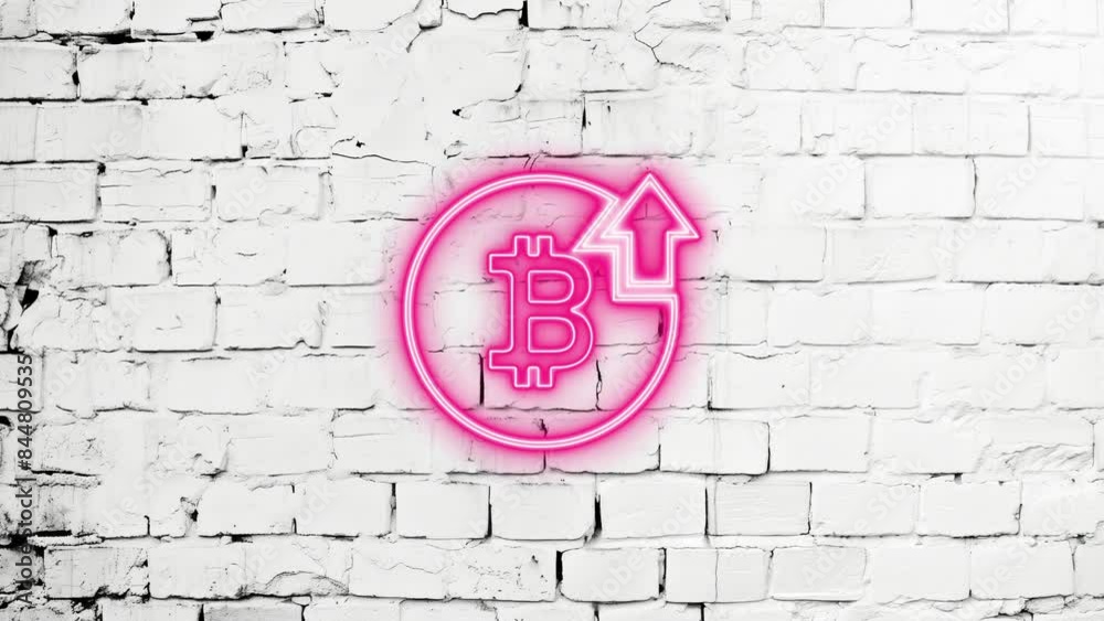 Video footage of glowing, neon Bitcoin price increase Flicking Icon on ...