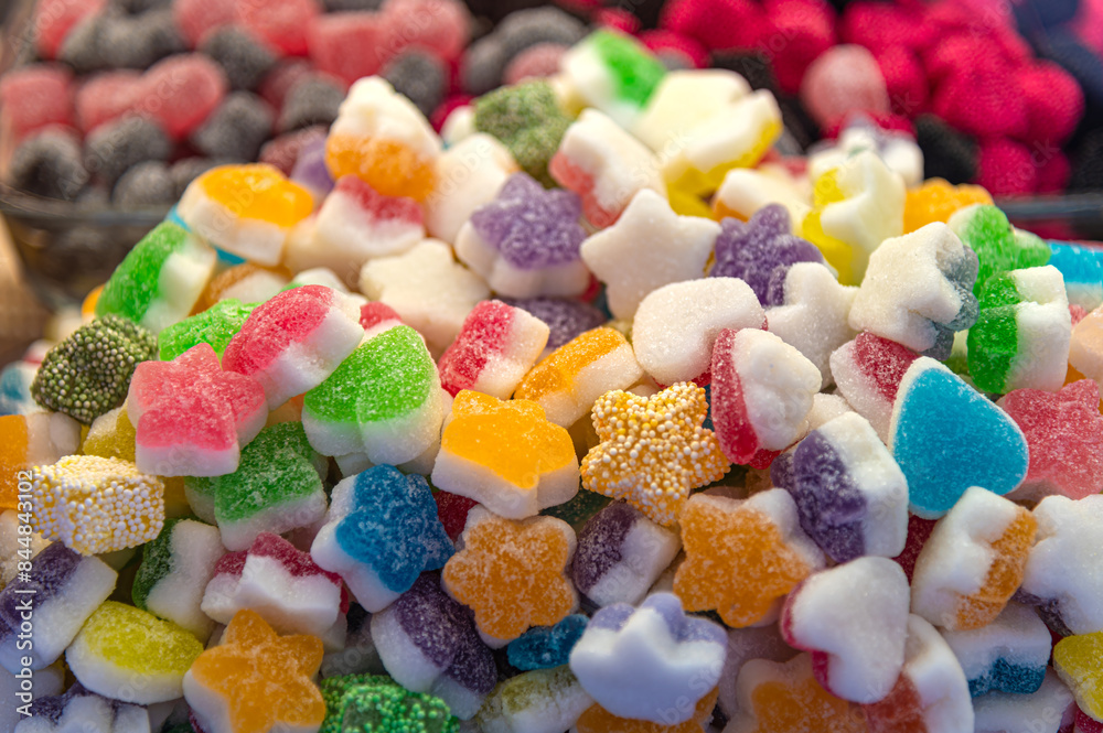 candy. Turkish delight sweet cubes background. Lokum sprinkled with ...