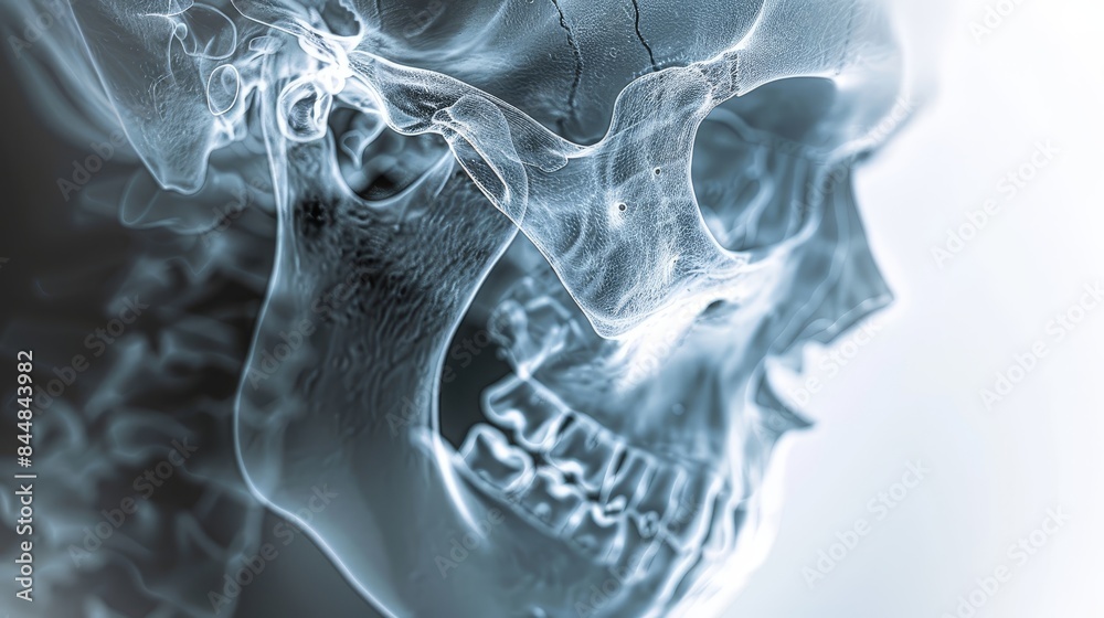 X-ray of a human skull, focusing on the detailed cranial structure ...