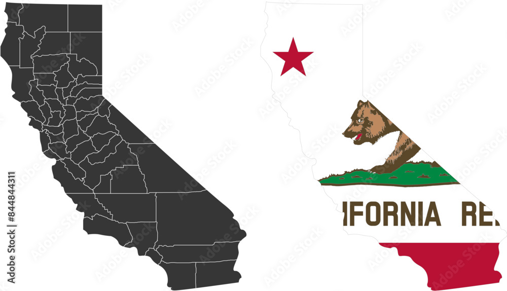 California state of USA. California flag and territory. States of ...