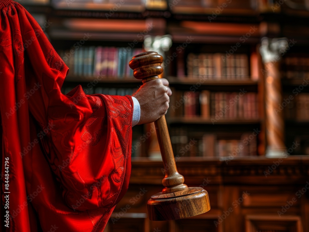 Man wearing Judge uniform holding justice gavel, Stock Illustration ...