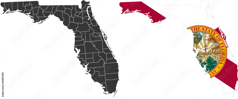 Florida state of USA. Florida flag and territory. States of America ...