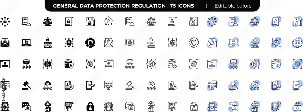 General Data Protection Regulation 75 icons, transfer data ...
