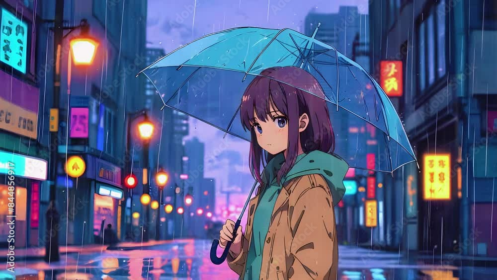 A Lofi Girl 2d cartoon character, day night passion anime girl ...