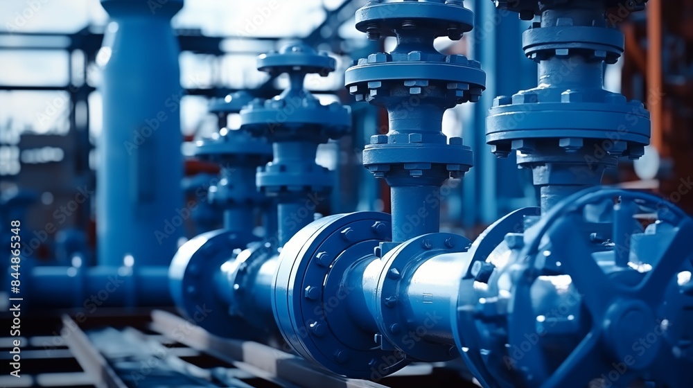 Valves in an oil and gas processing plants pipeline system. Concept ...