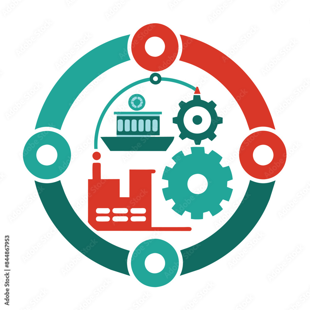 An illustration depicting a circular assembly line process with ...