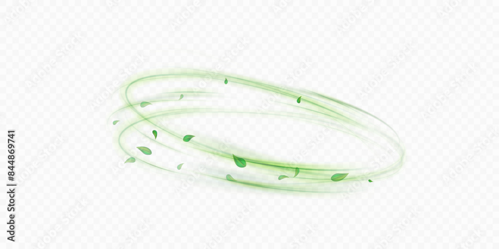 Green air swirl effect with flying mint leaves isolated on white ...