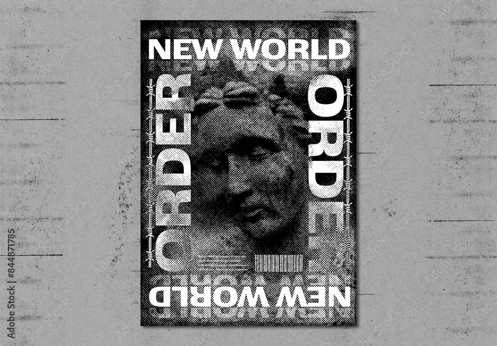 Monochrome Halftone Poster Layout Design Concept Stock Template | Adobe ...