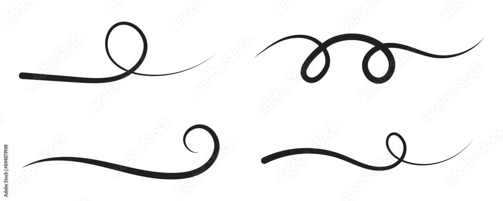 Set of Swoosh and swoop underline typography tails shape in flat styles ...