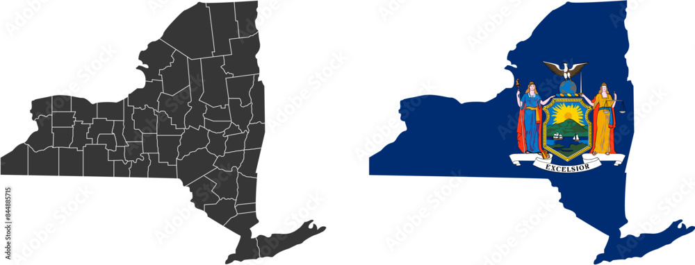 New York state of USA. New York flag and territory. States of America ...