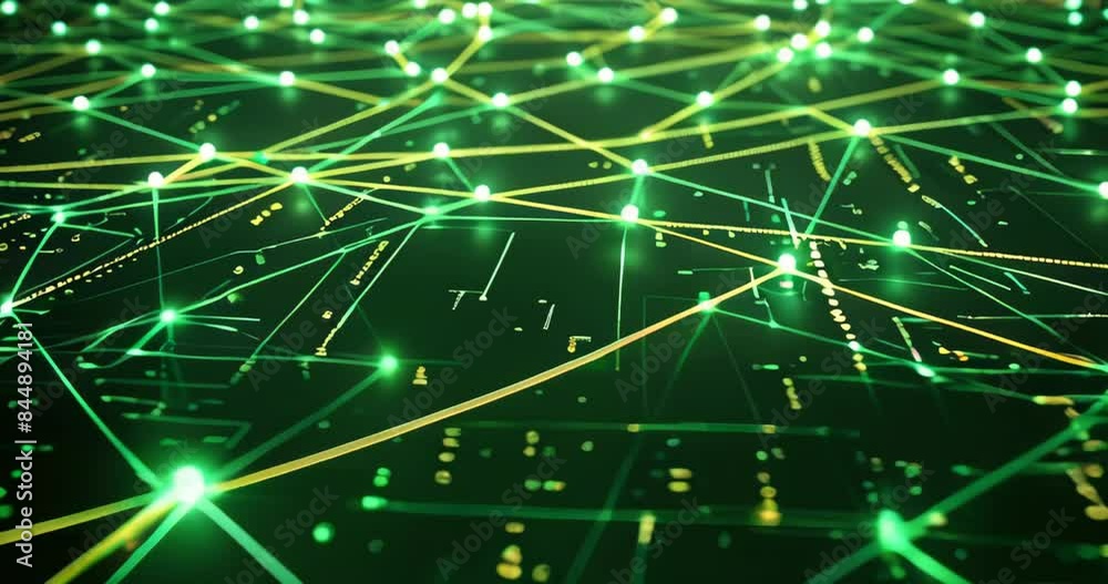 Smart grid with glowing green lines on dark, showing renewable energy ...