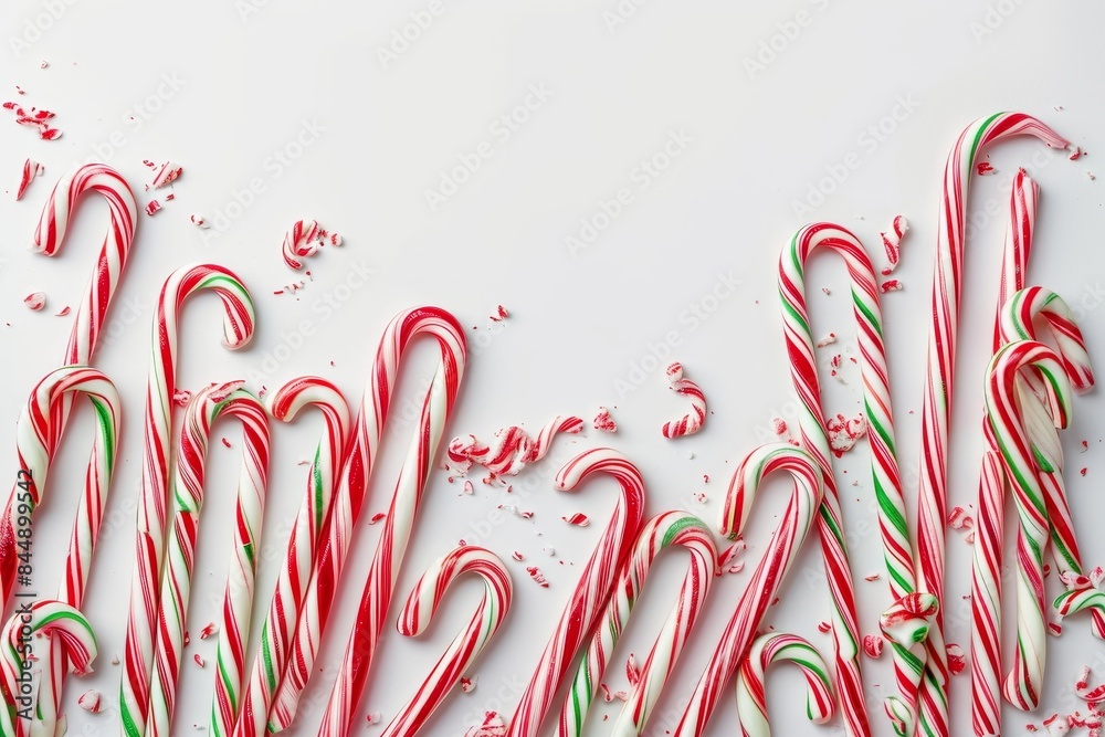 Candy canes border frame on white background. Top view, copy space ...
