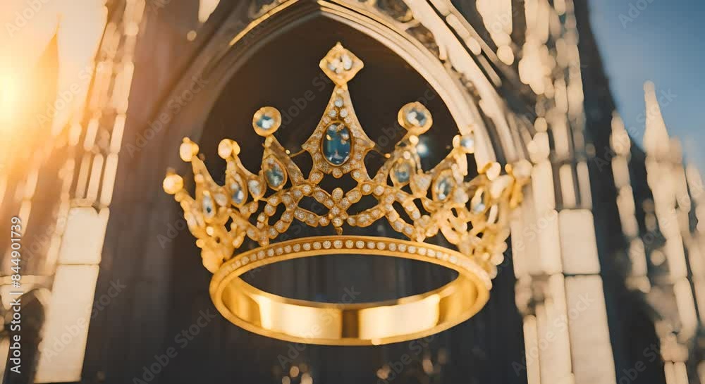 A gold royal king queen coronation crown with jewels and diamonds ...