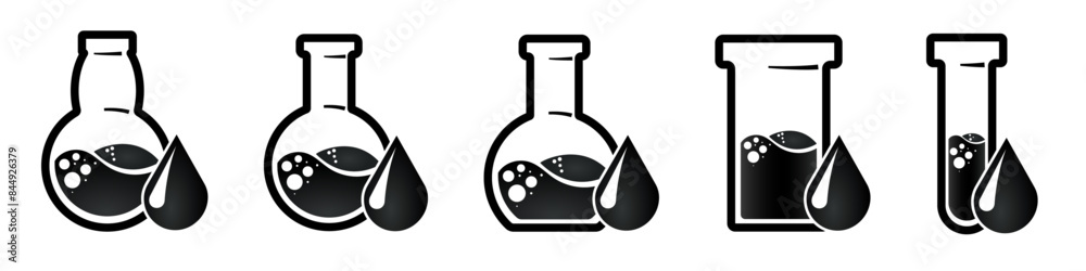 Vector drawing of glass tubes, flasks for chemical experiments with ...