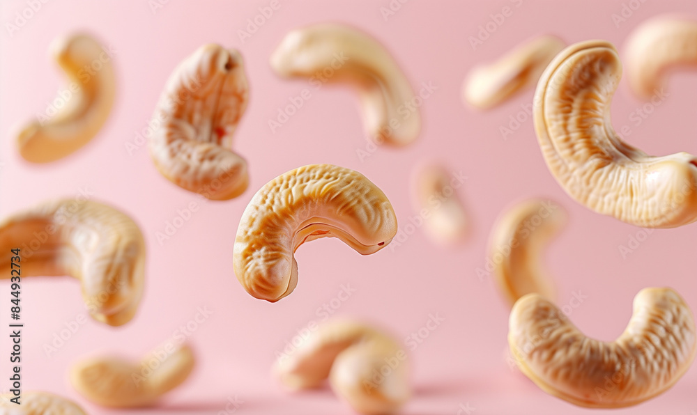Cashew nuts falling explosion splash in realistic closeup shot ...
