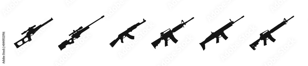 Vector weapon and firearm icons. Weapon silhouettes. Pistols, guns ...