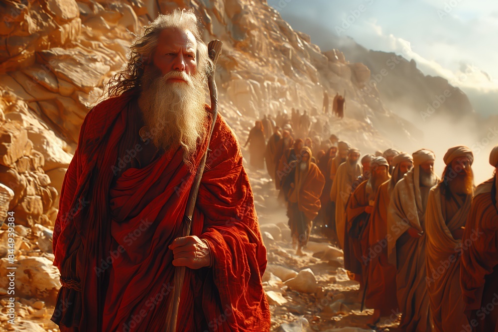 Moses Leads Israelite Jews Through Wilderness to Promised Land with ...