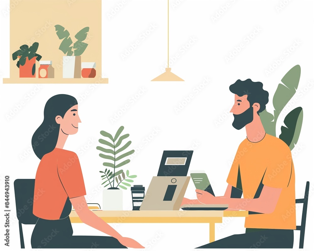 Customers chatting flat design side view cafe conversation cartoon ...