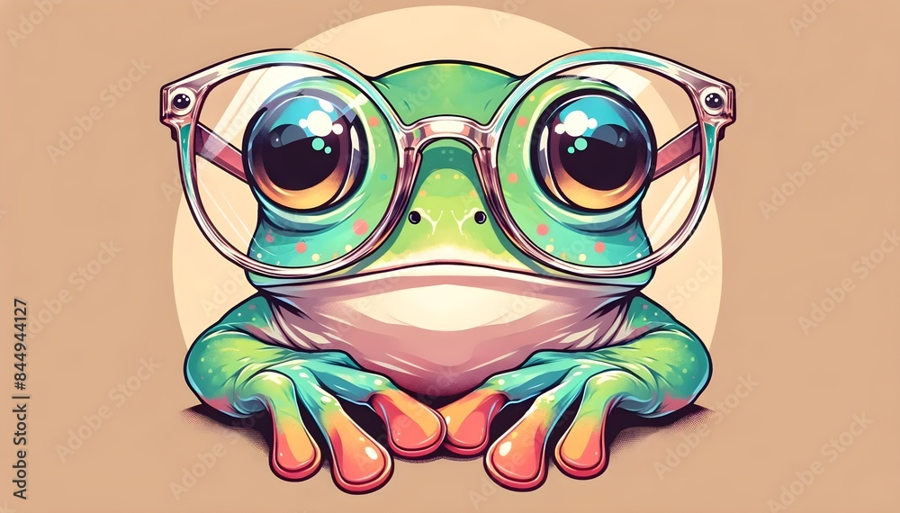 Cartoon colorful frog with sunglasses. Illustration of a smart frog ...