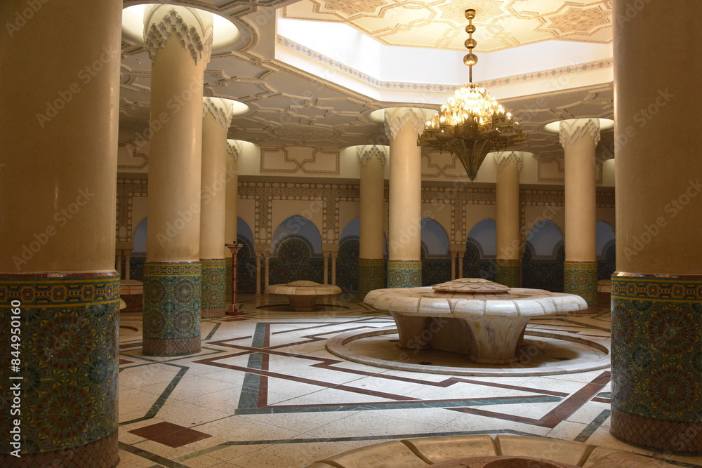 An ablution hall, 45 marble fountains depicting lotus flowers and a ...