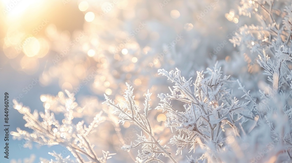 Defocused icy illusions The blurred backdrop of frost creates a surreal ...
