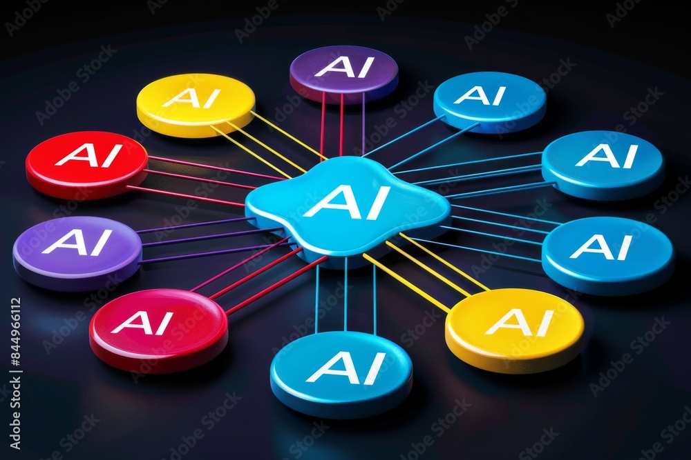 Network diagram with AI nodes and connections, representing artificial ...