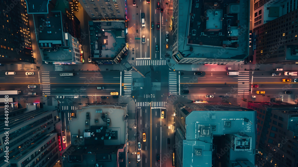 Aerial top view of downtown district buildings in night city light ...