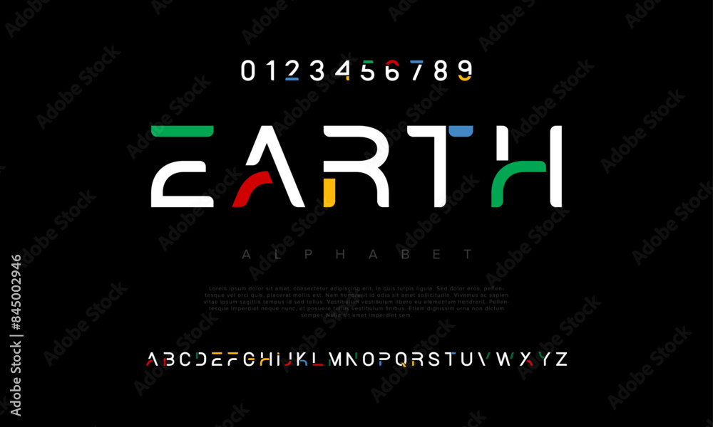 Earth creative geometric modern urban alphabet font. Digital abstract ...