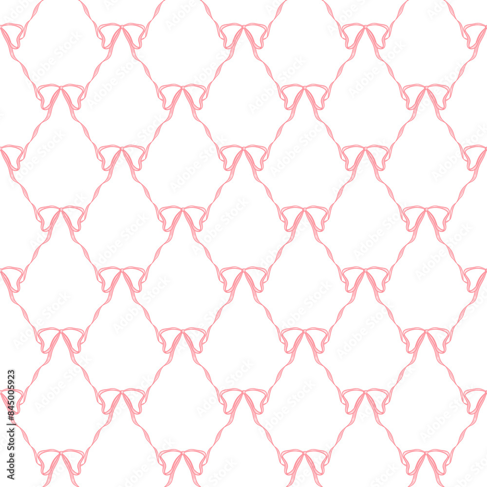 Pink Coquette Ribbon Bow Trellis Seamless Repeat Pattern, Preppy Pink ...