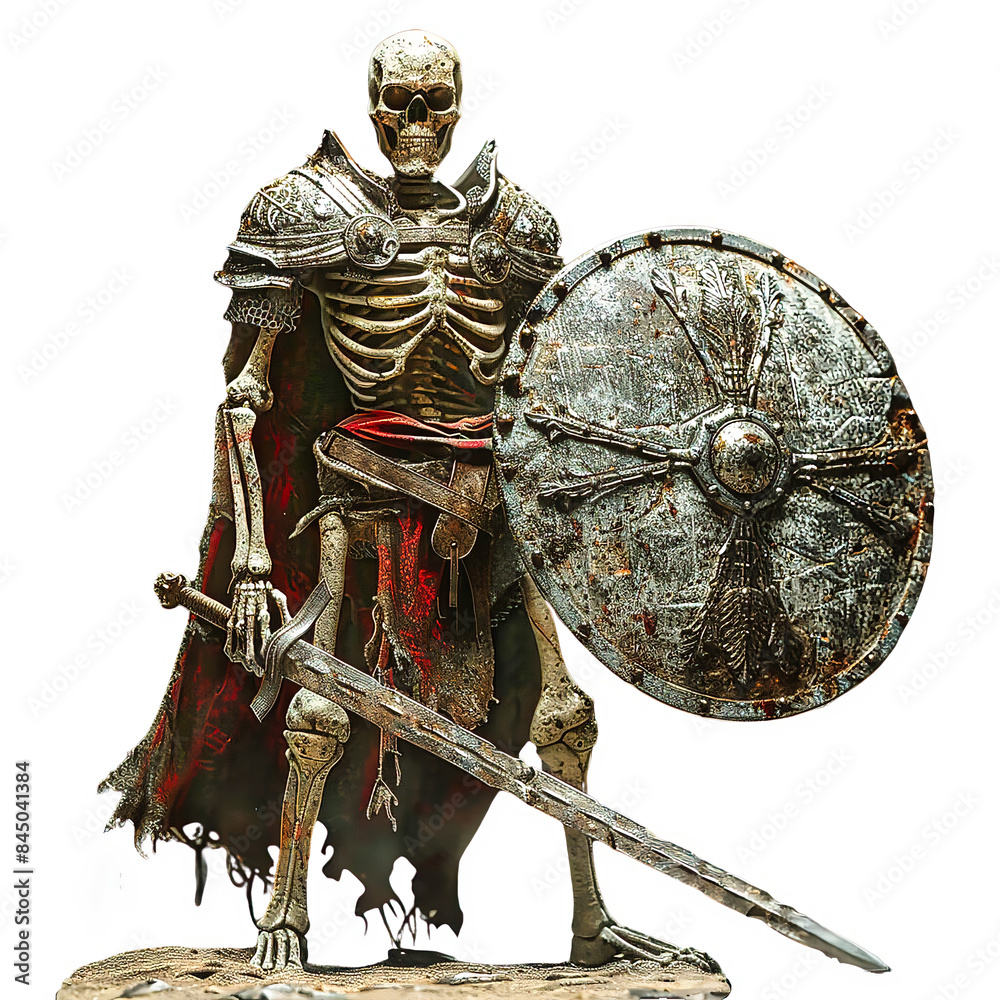 ภาพประกอบสต็อก Medieval skeleton warrior with sword and shield ready ...