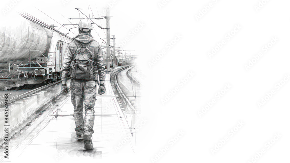 Pencil sketch art of an engineer work on railway locomotive train Stock ...