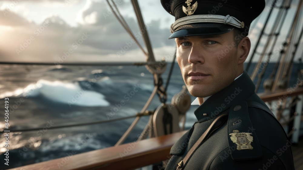 The picture of the naval officer working on the ship or the battleship ...