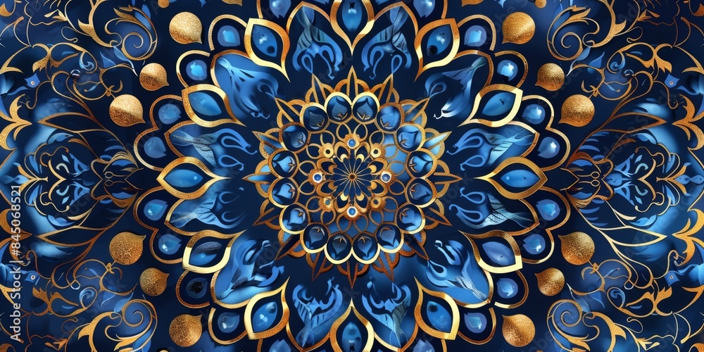 Luxurious Golden Mandala on Classic Blue Background: Exquisite 4K ...