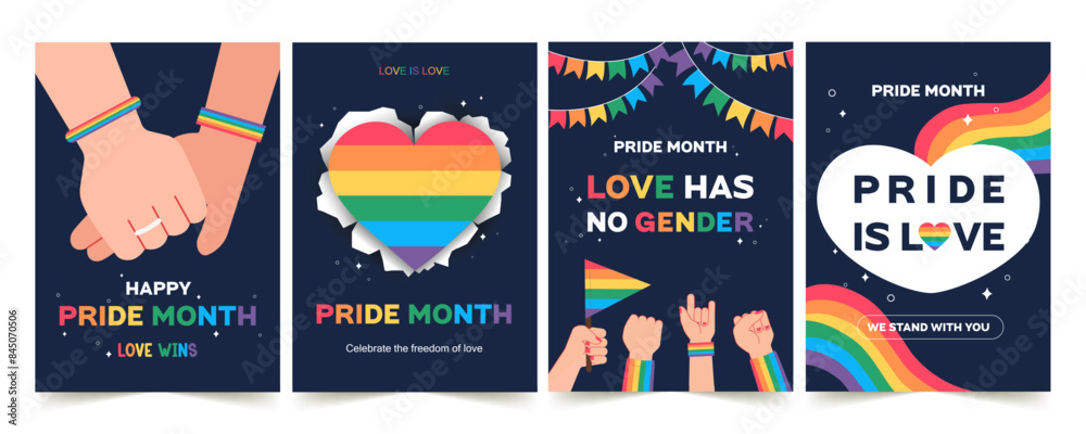 Vibrant LGBTQ Pride Month Poster Vector Set. Celebrate Love, Diversity ...