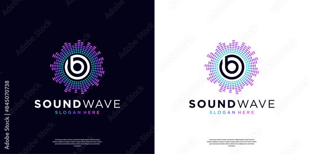 Letter B with circular sound wave logo template. Music wave icons ...