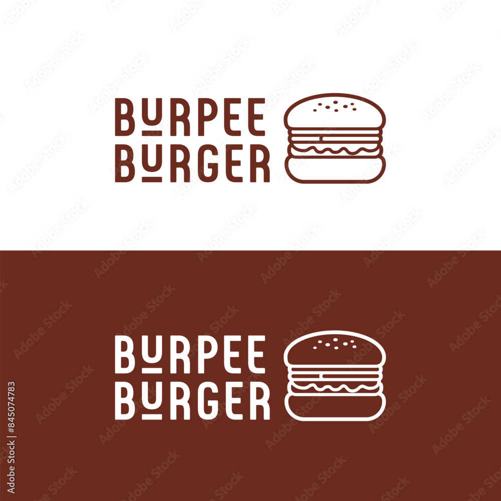 Burpee burger logo vector illustration, isolated on white and brown ...