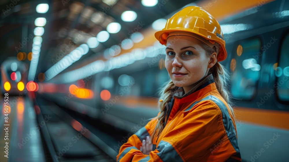Female Engineer in High-speed Train Tunnel. Female engineer in a high ...